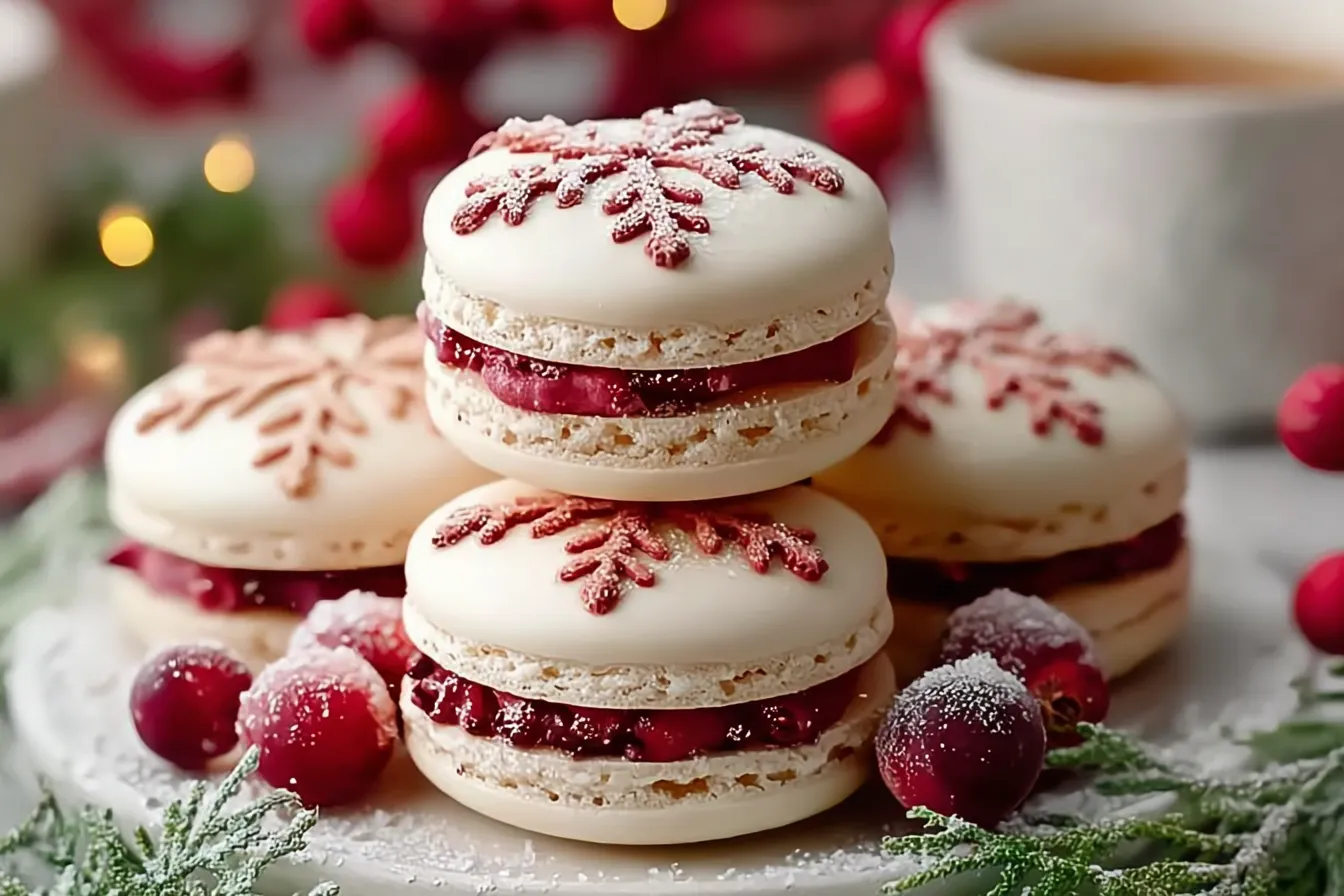 SNOWFLAKE CRANBERRY CHRISTMAS MACARONS: Delight